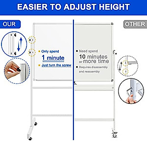 Rolling Magnetic Whiteboard 48" X 36",Mobile Whiteboard with Stand, Double-Sided & Height Adjustable White Board Dry Erase Board with Stand, Portable Standing Whiteboard On Wheels