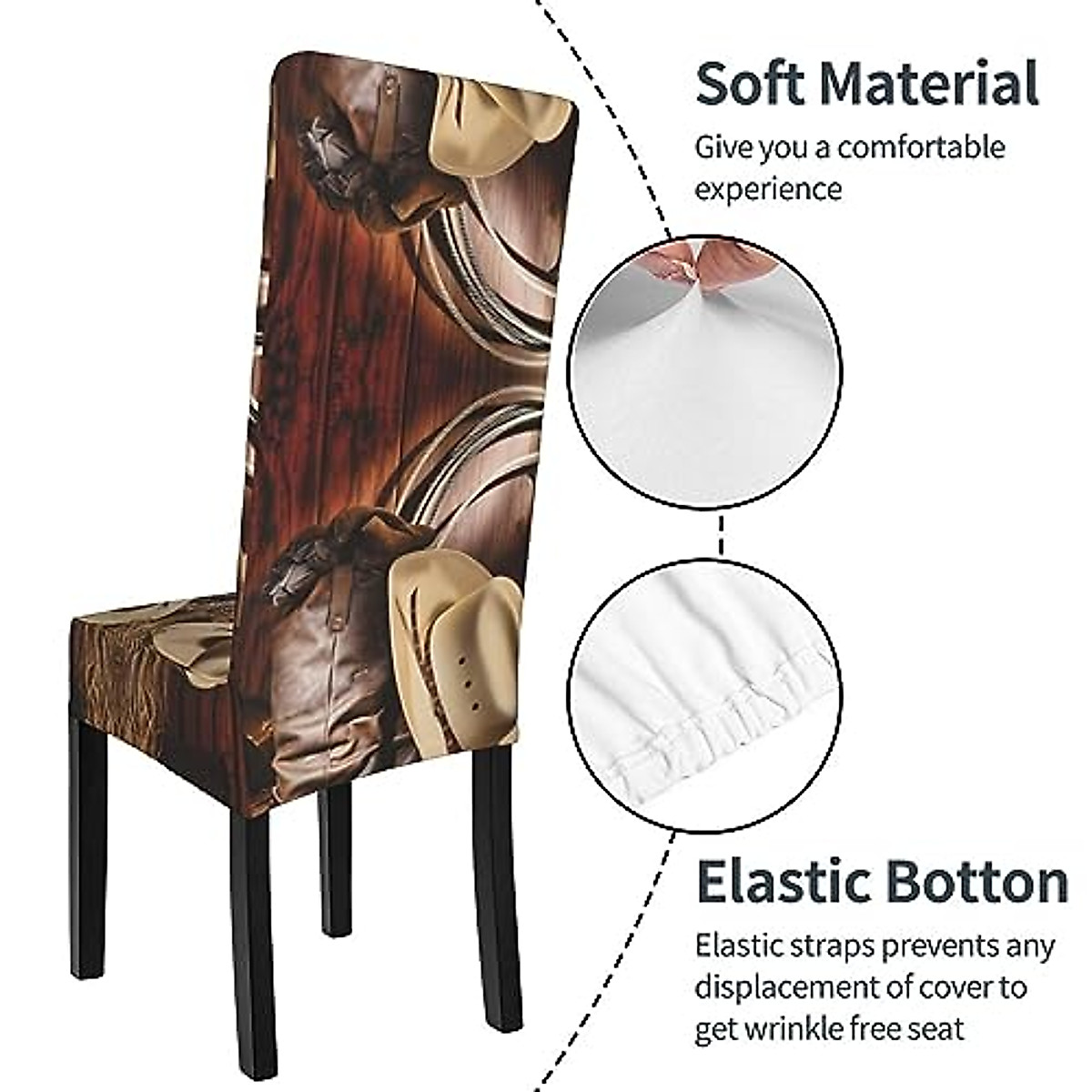 BROLEO Cowboy Black Hat Western Boots Picture Elastic Polyester Ammonia Dining Chair Cover - Protection Cover for Dining Chair Removable