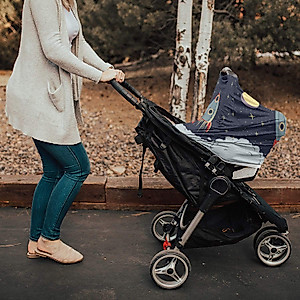 Car Seat Canopy Nursy Cover - Space Theme Cute Cartoon Rocket Moon and Stars Pattern - Multi Use Breastfeeding Scarf for Women, Baby Stroller Cover Shopping Cart Pad Breastfeeding Towel