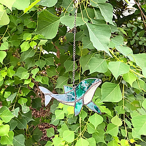Mollytek Stained Glass Window Hangings Flying Dolphin Shaped Stained Glass Suncatcher Panel for Window Wall Patio Car Garden Haning Ornament with Chain,Home Decor Gifts for Mom, Dolphin Lovers