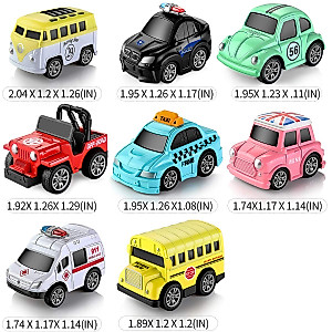 Geyiie Toys Pull Back Vehicles, Car Toy Play Set, Friction Powered Die-cast Small Cars Trucks for Boys Toy Girls Toddler Kids Party Favor Stuffers Fillers Age 3-8