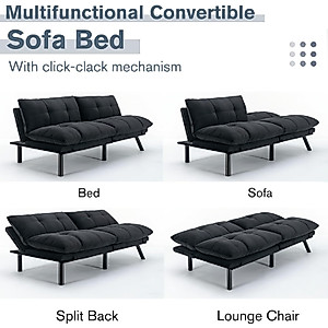 Convertible Memory Foam Futon Couch Bed, Leather Futon Sofa Bed, Folding Modern Sleeper Sofa with Quick Adjustable Armrest and Backrest for Studio Apartment/Home Office/Small Space (Black) (Black)