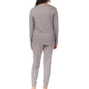 Rae Dunn Women's RISE & SHINE Long Sleeve Top and Drawstring Joggers Pajama Set, Gray Stars, Medium