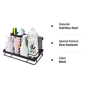 Kitchen Sink Caddy Organizer, Kitchen Caddy for Sponge Soap Brush Dishcloth Holder with Drain Pan Tray, Sponge Holder for Kitchen Sink 304 Stainless Steel Rustproof