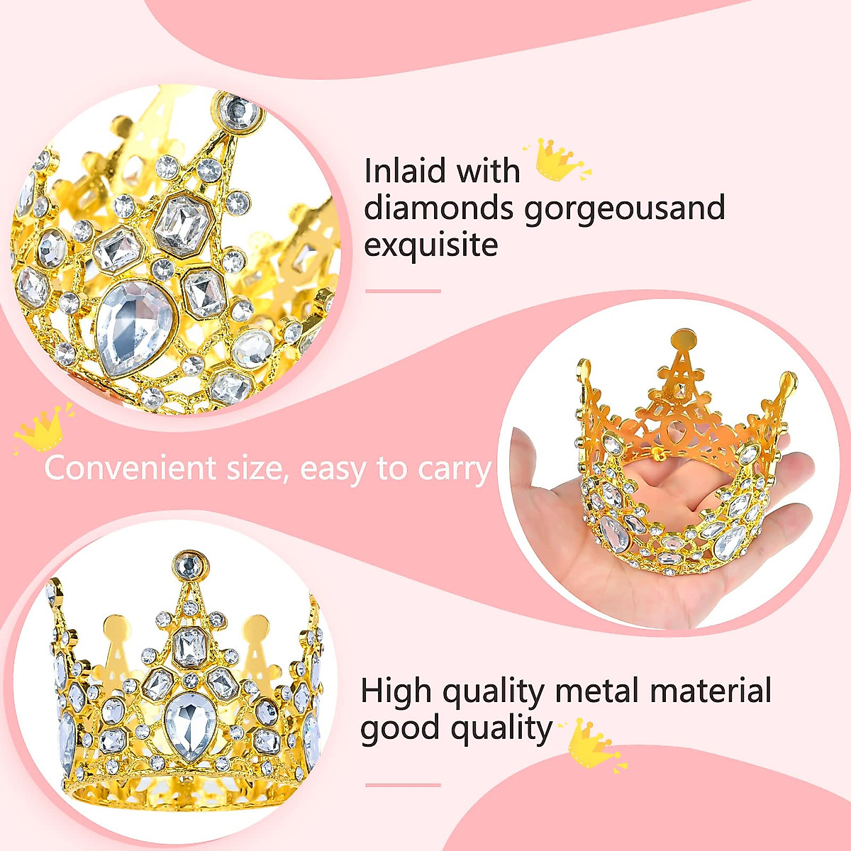 Crown Cake Topper Mini Crown Gold Crowns for Flower Bouquets Glittering Metal Queen Crowns for Women Girl Lady Bridal Wedding Vintage Cake Decoration for Baby Shower Birthday Party 9 Style