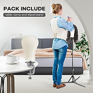 Neverland Beauty & Health 23 Inch Wig Stand Tripod with Mannequin Head, Wig Head Stand with Canvas Head for Wigs Making Display