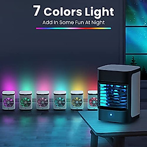 Portable Air Conditioner, AOLOS 8in Rechargeable Small Evaporative Air Cooler, 90°Auto Oscillation, 7 Color Vibe Lights, 4000mAh Battery Powered Humidifier, Mini Air Conditioner for Camping, Car
