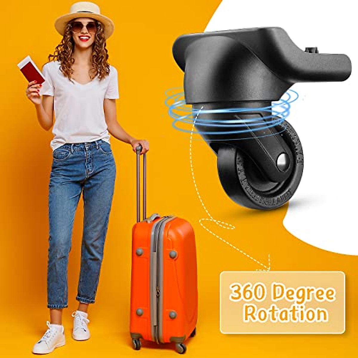 Sweetude 8 Pcs Replacement Luggage Wheel Left and Right Suitcase Caster Wheels 360 Degree with Screw Swivel Wheels Suitcase Bag Parts for Travel Box Trolley, Hole Pitch (1.3"/1.69"/1.42"/1.69")