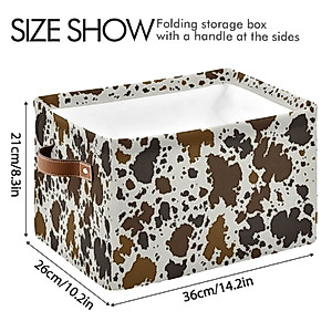 xigua Cow Print Storage Bin Collapsible Canvas Storage Basket Closet Organizer with Handles for Bedroom Nursery Shelves Laundry Room, 1 Pack