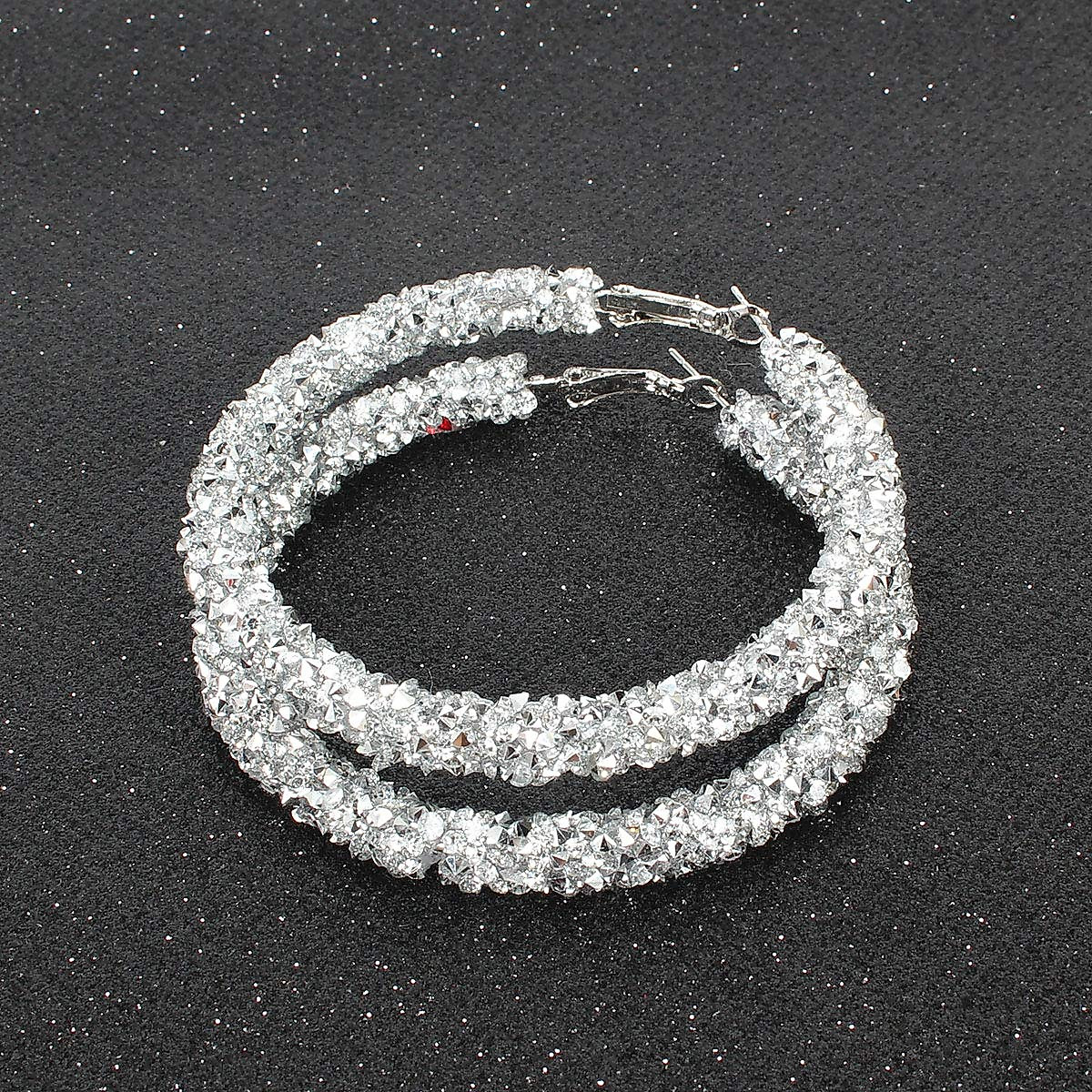 Silver Glitter Hoop Earrings for Women Bohemian Sparkle Resin Rhinestone Wrapped Big Hoop Dangle Earrings Jewelry