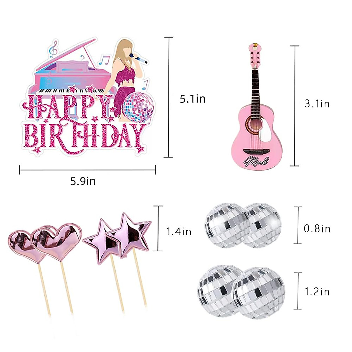 Music Cake Toppers Birthday Cake Decorations Pink Girl Birthday Party Decorations Disco Cake Topper