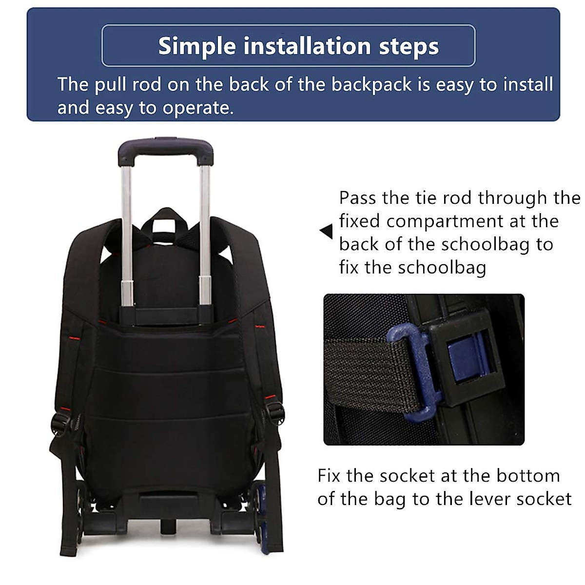 LANSHIYA Solid Color Rolling Backpack for Kids Teen Laptop Bag With Wheels Boys Travel Bag School Bag