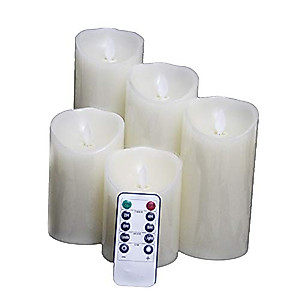 SSYUNO-Home & Garden Flameless Candles, Battery Operated LED Pillar Candles with Remote Control, Waterproof Flickering Pillar Candles for Indoor Outdoor, Set of 5