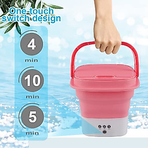 Washing Machine Portable, Mini Foldable Washer and Spin Dryer Small Foldable Bucket Washer for Camping, RV, Travel, Small Spaces, Lightweight and Easy to Carry (Plastic Pink)