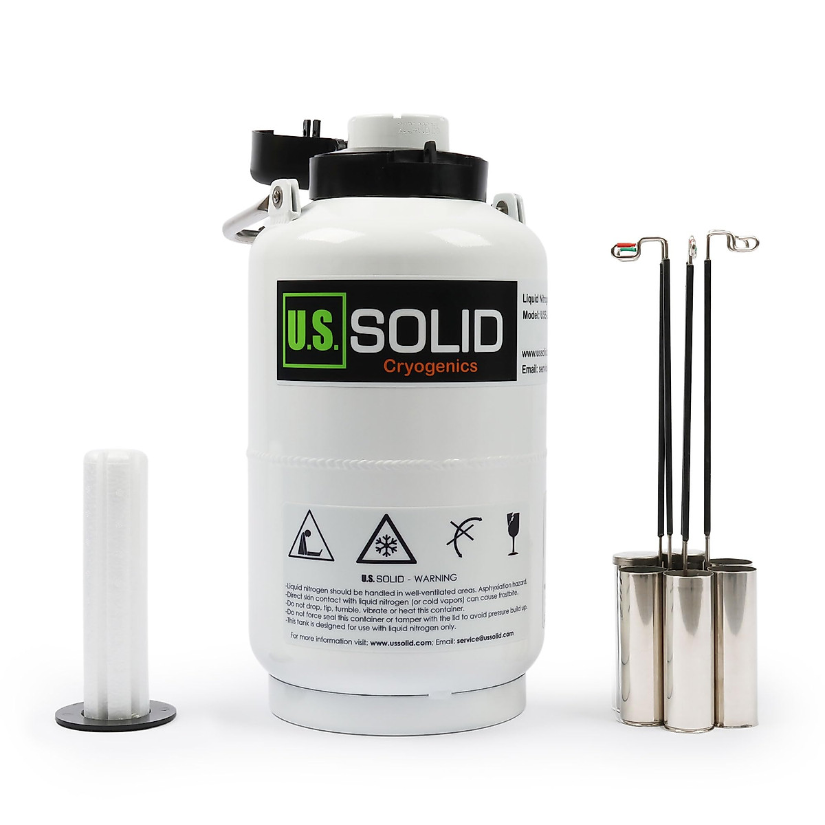U.S.SOLID 3L Liquid Nitrogen Container LN2 Tank Cryogenic Dewar Semen Flask with Straps 6 Canisters Carry Bag