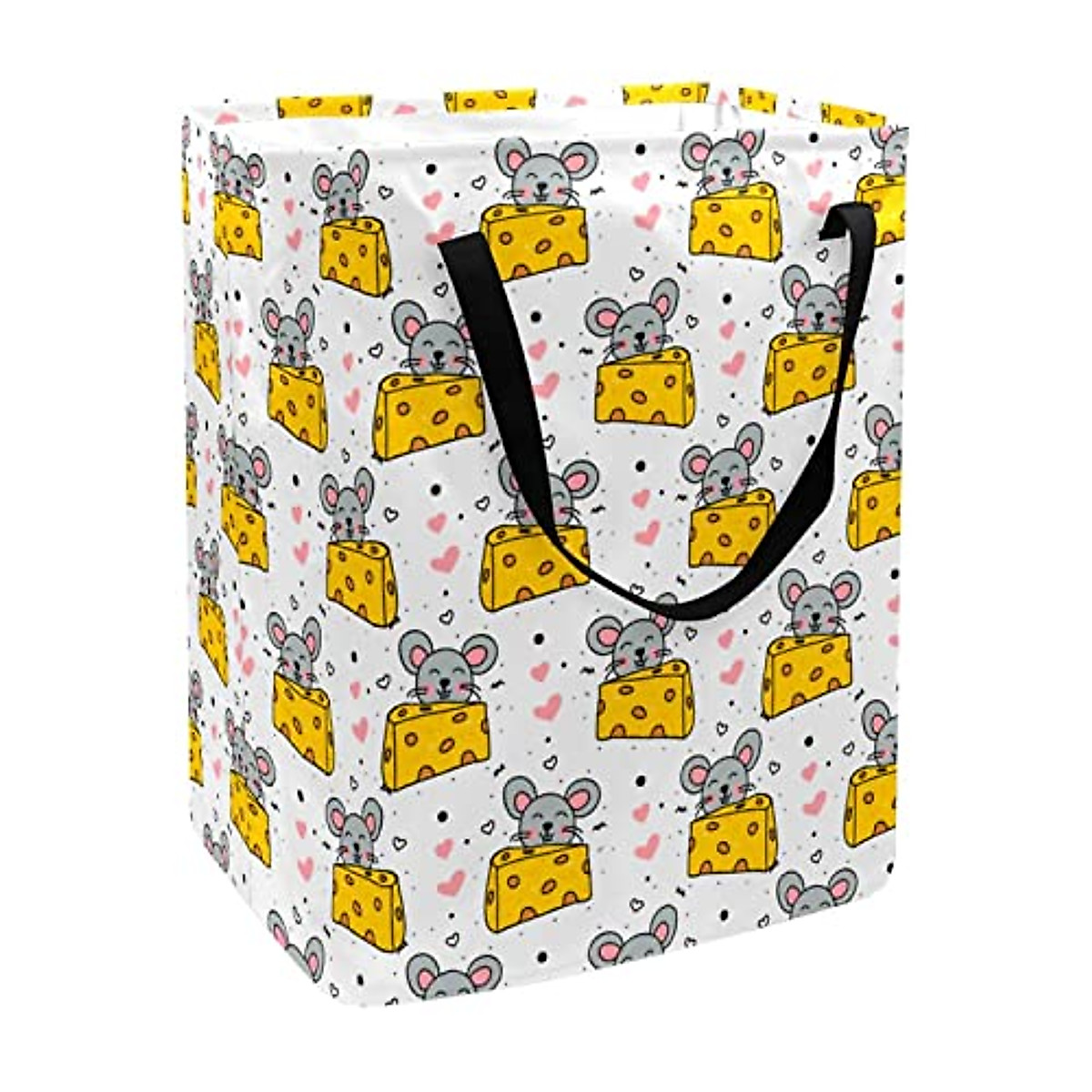 Laundry Baskets with Handles Foldable Doodle Mouse and Cheese Print Storage Hamper for Adult Kids Teen Bedrooms Bathroom Dirty Clothes Sorter