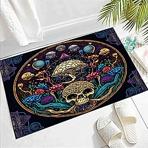 AANVII Goth Skull Mushroom Moon Floral Indoor Modern Area Rug, Soft Non-Shedding Carpet Floor Mats Living Room Bedroom for Home Decoration 1.3 x 2 ft/16 x 24 in