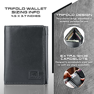 Leather Trifold Wallets for Men - RFID Blocking - Mens Trifold Wallet in Black