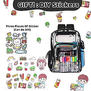 IvyH Clear Backpack Stadium Approved See Through Bookbag for School Heavy Duty PVC Transparent Backpack with DIY Stickers, Waterproof, Black