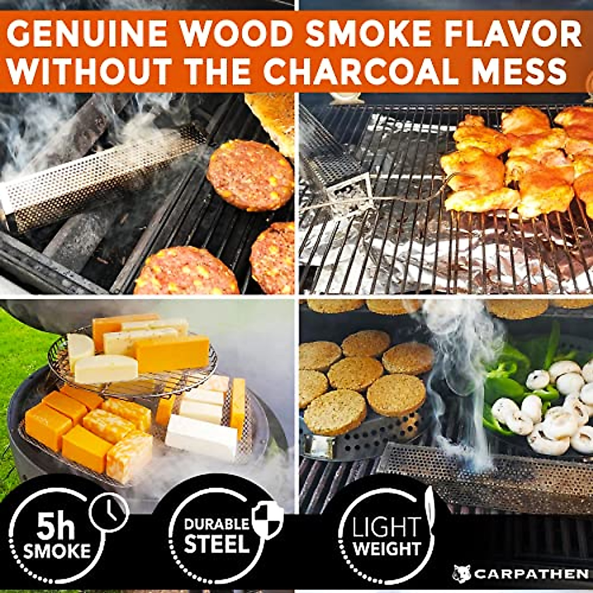 Carpathen Smoke Tube - Pellet Smoker for Gas Grill, Electric, Charcoal Grills or Smokers - Billows 5 Hours of Amazing Cold Smoke Ideal for Smoking Cheese, Fish, Pork, Beef, Nuts - Stainless Steel