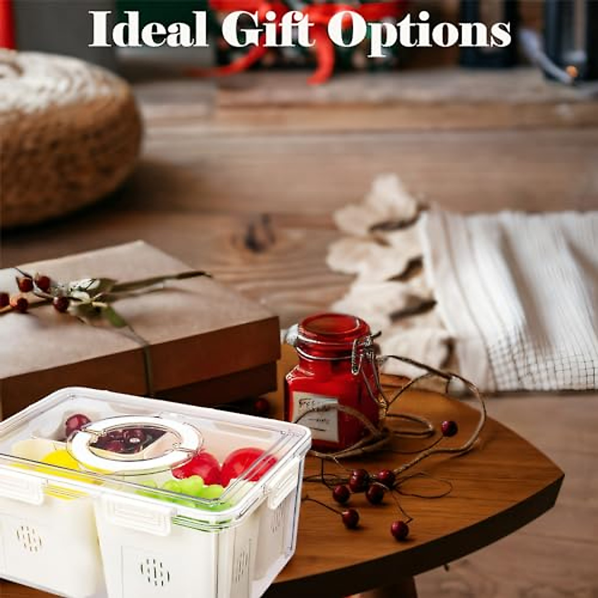 VANEME Airtight Fruit Storage Containers with Lids and Handle,Fridge Organizer,with 4 Removable Colanders for Fresh Produce, Fruit and Vegetable Storage(White)