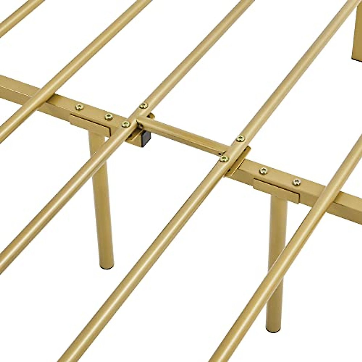 Topeakmart California King Size Victorian Style Metal Bed Frame with Headboard/Mattress Foundation/No Box Spring Needed/Under Bed Storage/Strong Slat Support Antique Gold