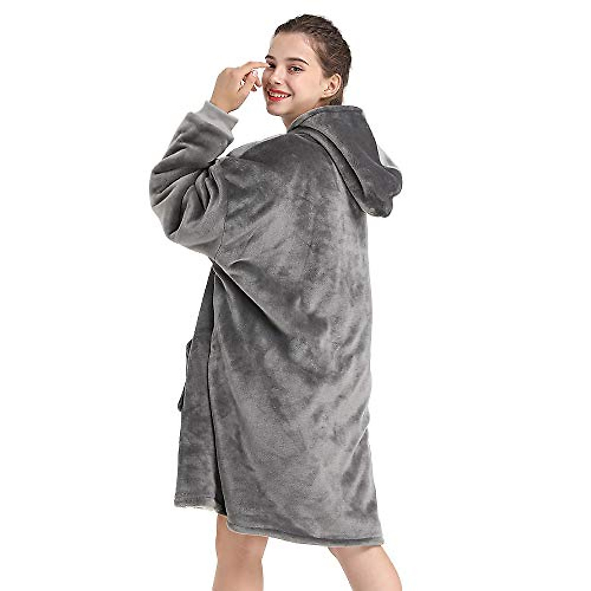 SLEPZON Blanket Hoodie | Oversized Wearable Blanket - Deep Pockets, Comfy Sleeves, Front Zipper - Deluxe Fleece Sweatshirt Blanket - Grey