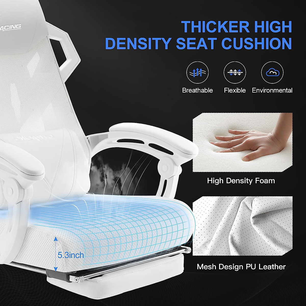 GTRACING Gaming Chair, Computer Chair with Mesh Back, Ergonomic Gaming Chair with Footrest, Reclining Gamer Chair with Adjustable Headrest and Lumbar Support for Gaming and Office (White)