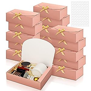 SWANGSA 16 Set Gift Boxes with Lids, 10.6''x8''x3'' Pink Kraft Paper Gift Box, Bridesmaid Proposal Box with Ribbon and 70pcs Adhesive Dots, for Wedding, Packaging, Present, Birthday, Cupcake Boxes