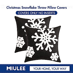 MIULEE Pack of 2 Christmas Decorative Snowflake Throw Pillow Covers Canvas Embroidery Cushion Cases Holiday Decor Soft Pillowcases for Winter Couch Sofa Bedroom Car（Black, 18x18in）