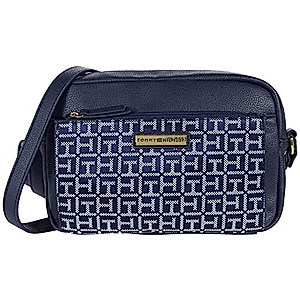Tommy Hilfiger Naomi II Camera Crossbody with Pouch Square Monogram Jacquard Navy/White One Size