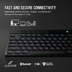 Corsair K100 AIR Wireless RGB Mechanical Gaming Keyboard - Ultra-Thin, Sub-1ms Slipstream , Low-Latency Bluetooth, Cherry MX Ultra Low Profile Keyswitches - NA Layout, QWERTY - Black