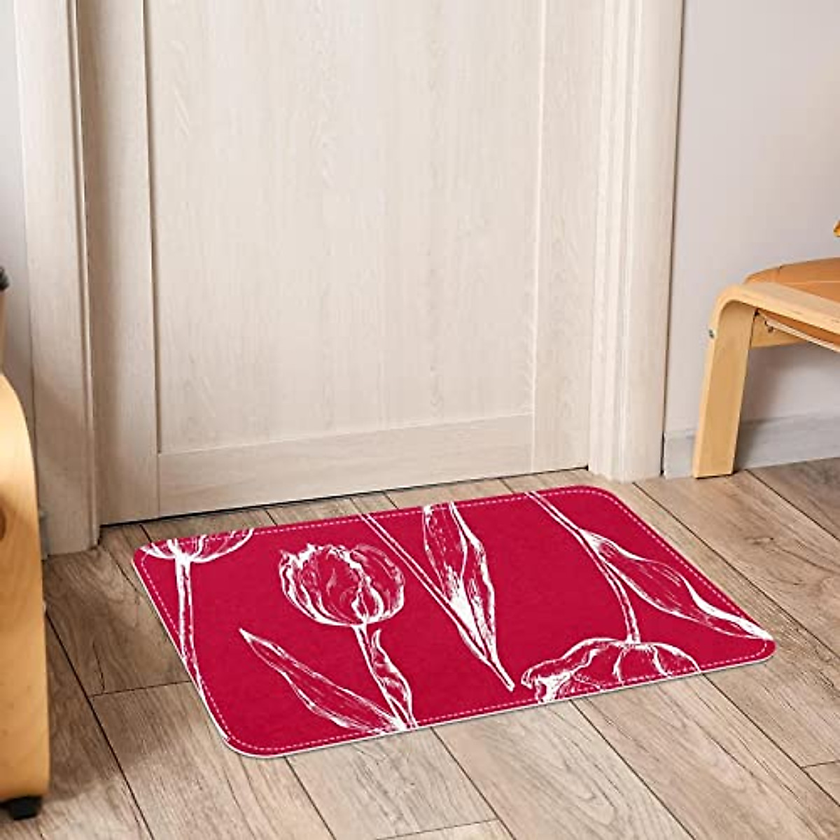 Tulips Red, Indoor Door Mat Durable Front Door Mats Entryway Rug Non-Slip Absorbent Area Rugs Resist Dirt Rugs for Room Decor, 24"x16"