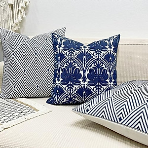 Slow Cow Pack of 2 Embroidery Throw Pillow Covers, Geometric Diamonds Navy Decorative Throw Pillow Cases for Sofa 18 x18 Inches