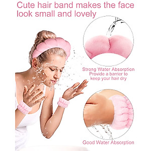 PGRODE 5Pcs Black Sponge Spa Headband for Women Face Washing, Makeup Headband and Wristband Set Come with 2 Reusable Makeup Remover Pads for Washing Face (Black)