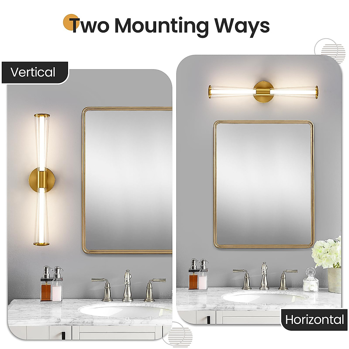 KAISITE Gold Bathroom Light Fixture - Modern Bathroom Vanity Light Dimmable LED Bathroom Sconce Wall Lighting Fixture with Double Layer Shades 13W 4000K 23inch Bath Vanity Light Bar over Mirror