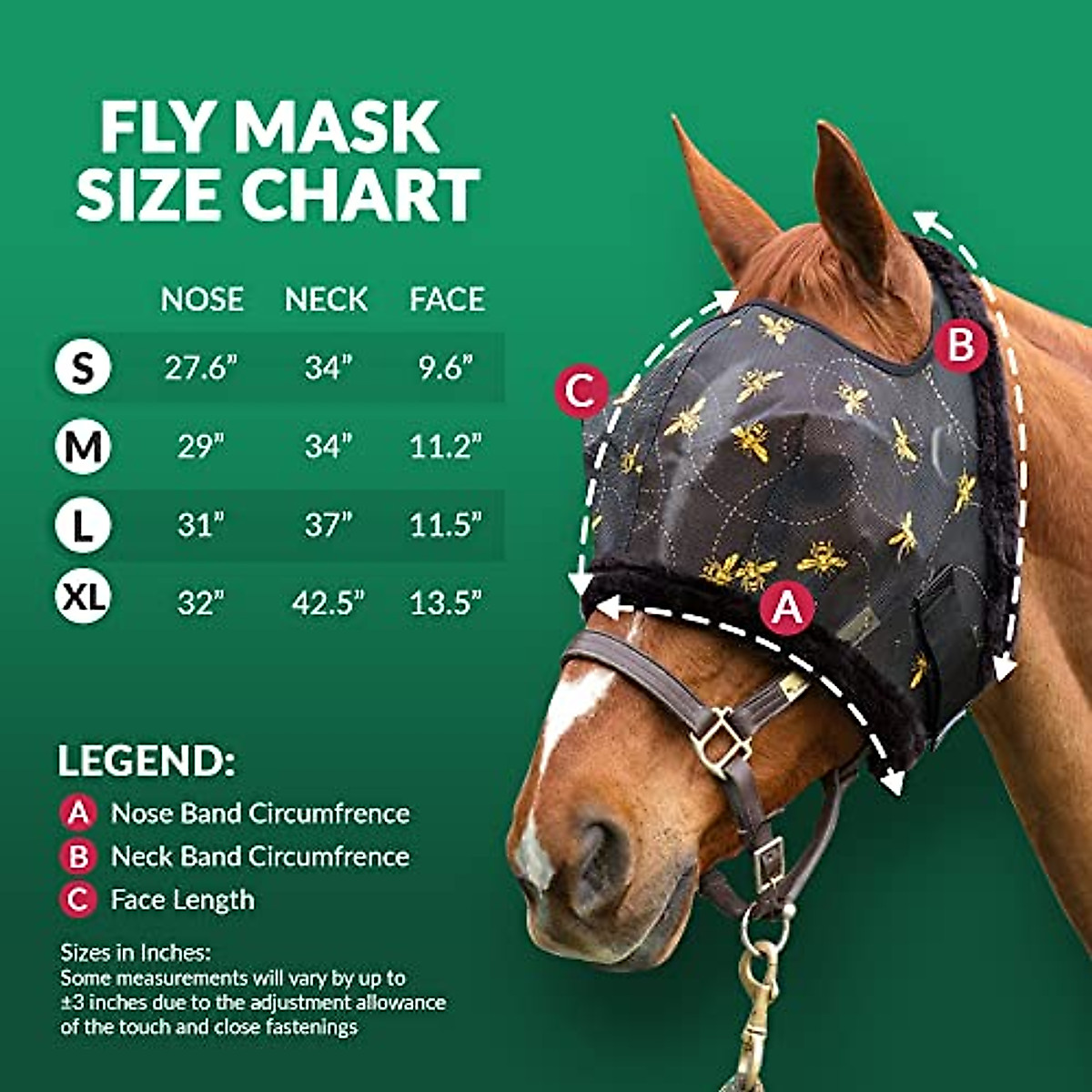 Mackey Bee Mine Fly Mask for Horses | With Fleece Binding, Added Protection from Biting Insects | Comfortable, Breathable and Easy to Use | Medium