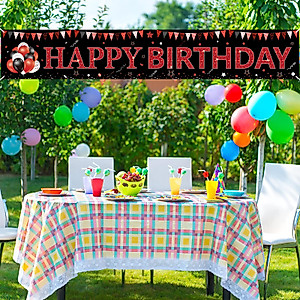 Red and Black Happy Birthday Banner Decorations, Large Red Black Happy Birthday Yard Banner Sign Party Supplies for Men Women, 16th 21st 30th 40th 50th 60th Birthday Background