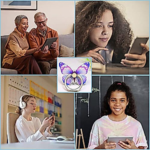 2 Pcs Butterfly Cell Phone Ring Holder Finger Ring Grip Stand 360° Rotation Cute Butterfly Pattern Painted Metal Finger Stand Kickstand Compatible with Smartphone Tablet E-Reader Etc