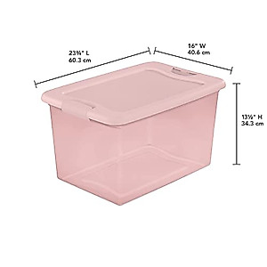 64 Qt. Plastic Latching Storage Box, Storage Bin Tote Organizing Container With Durable Lid, Stackable and Nestable Snap Lid Plastic Storage Bin, Set of 6 (Pearl Blush Tint)