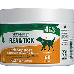 Vet’s Best Flea & Tick Support Soft Chews – Itch Support – Supplement Chews for Dogs – Soothes Skin Irritations Due to Seasonal Allergies, Fleas & Ticks – 60 Chews
