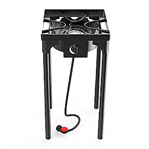 Outdoor & Indoor Portable Propane Stove, Single & Double Burners with Gas Premium Hose, Detachable Legs for Backyard Kitchen, Camping Grill, Hiking Cooking, Outdoor Recreation (DB01-Medium,1 Burner)