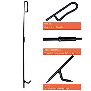 Fire Poker for Fire Pit. Fireplace Poker with Upgrade Removable Design. Premium Solid Steel Fire Pit Poker is The Best Fire Pit Accessories for Fireplace Camping Wood Stove Indoor and Outdoor Black