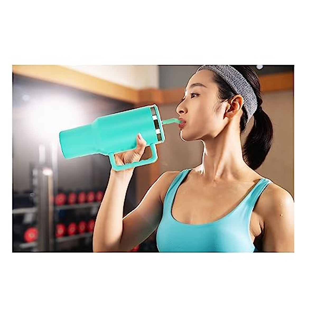 2023new 40oz mug with handle and straw lid|reusable stainless steel insulated water bottle travel mug|modern insulated water bottle cup holder, office gift (blue)