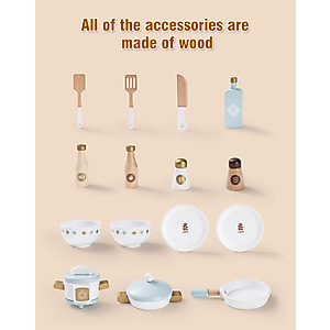 ROBUD Kids Kitchen Playset Wooden Kids Play Kitchen Set Pretend Play for Toddlers Boys Girls