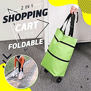 Household Foldable Shopping Bag with Wheels,Reusable Shopping Bags Grocery Bags Used for Picnic Trips to Buy Vegetables (Green)