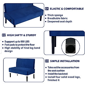 STHOUYN Mini Small Comfy Couch Armless Loveseat Sofa for Bedroom with USB Port, Velvet Small Couches for Small Spaces Living Room, Apartment Office Dorm (Navy Blue)