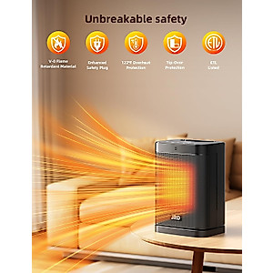 Space Heater Indoor, JRD 1500W PTC Portable Electric Heater with 80°Oscillation, Thermostat, 12h Timer, Fast Heat, Eco Mode, Remote, Small Quiet Safe Room heater Desk Heater for Office Bedroom Home