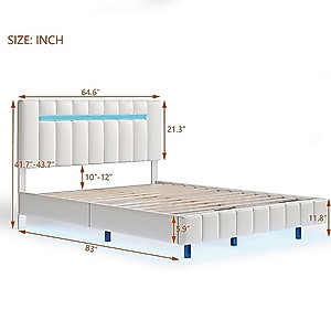 Hlcodca Queen Size Floating Bed Frame with Led Lights and USB Charging,Modern Upholstered Platform Led Bed Frame,No Box Spring Needed (White-1)