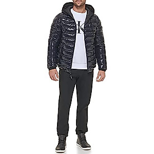 Calvin Klein Men's Hooded Super Shine Puffer Jacket, Navy, Small